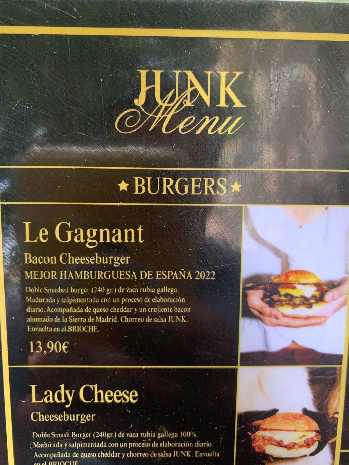 Carta del restaurante JUNK, Madrid, Calle del José Abascal