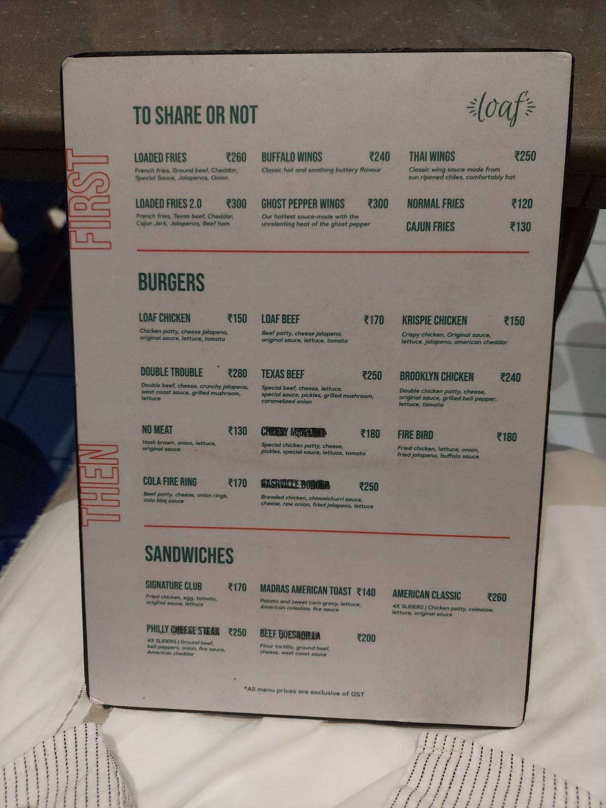 Menu at Just Loaf, Tirur, Tirur - Vailathur Rd
