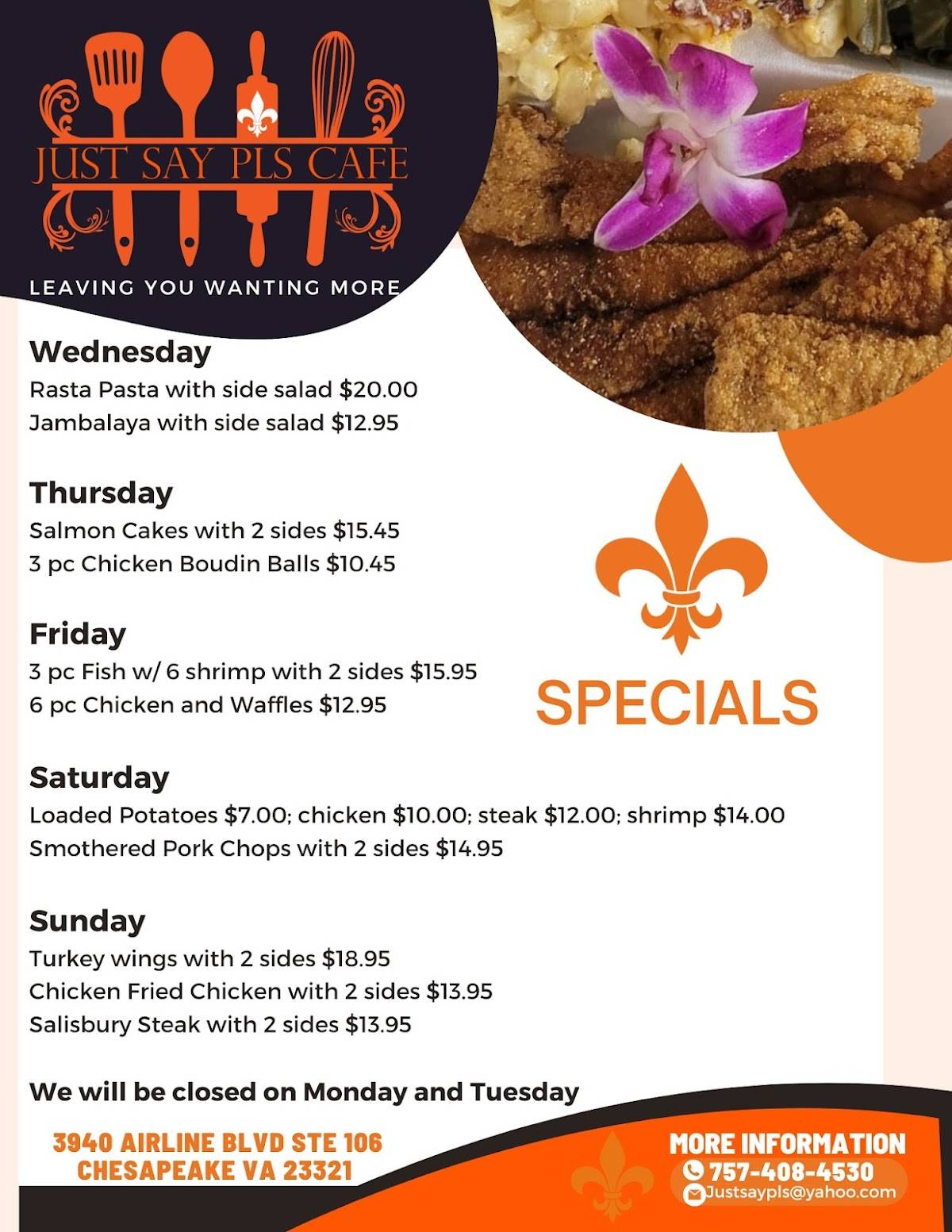 Menu at Just Say PLS Cafe, Chesapeake