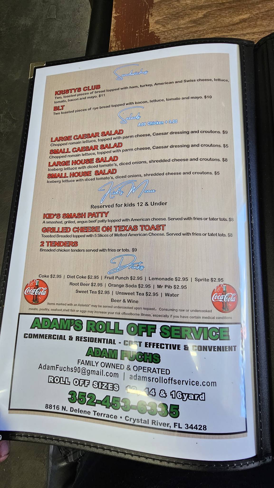 Carta del restaurante Just winging it USA, Homosassa