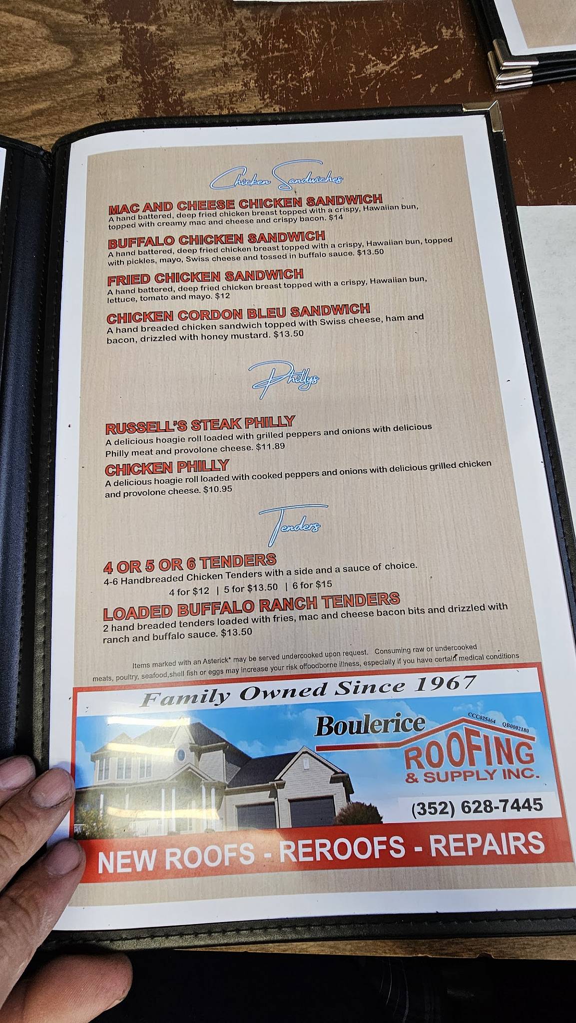 Carta del restaurante Just winging it USA, Homosassa