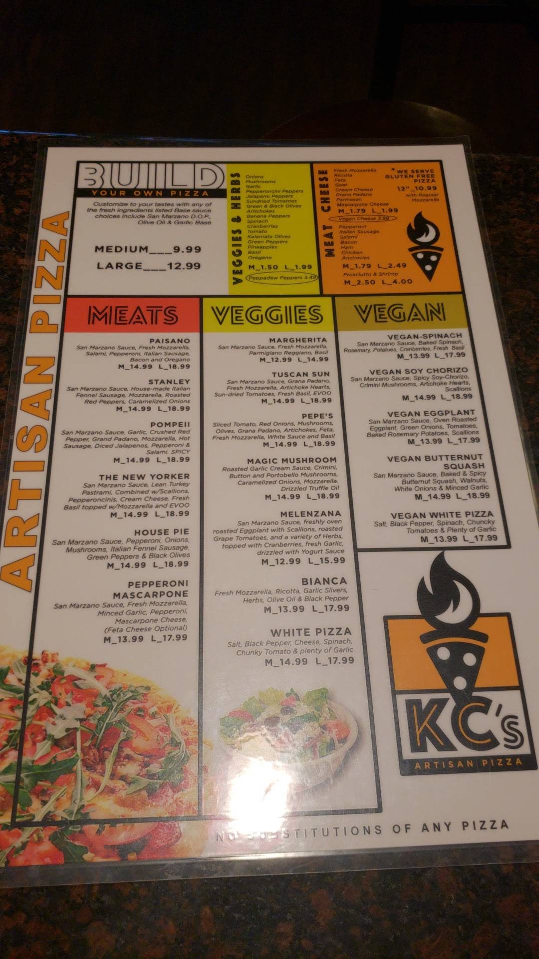 Menu at KC's Artisan Pizza and Wine Bar, Lakeland
