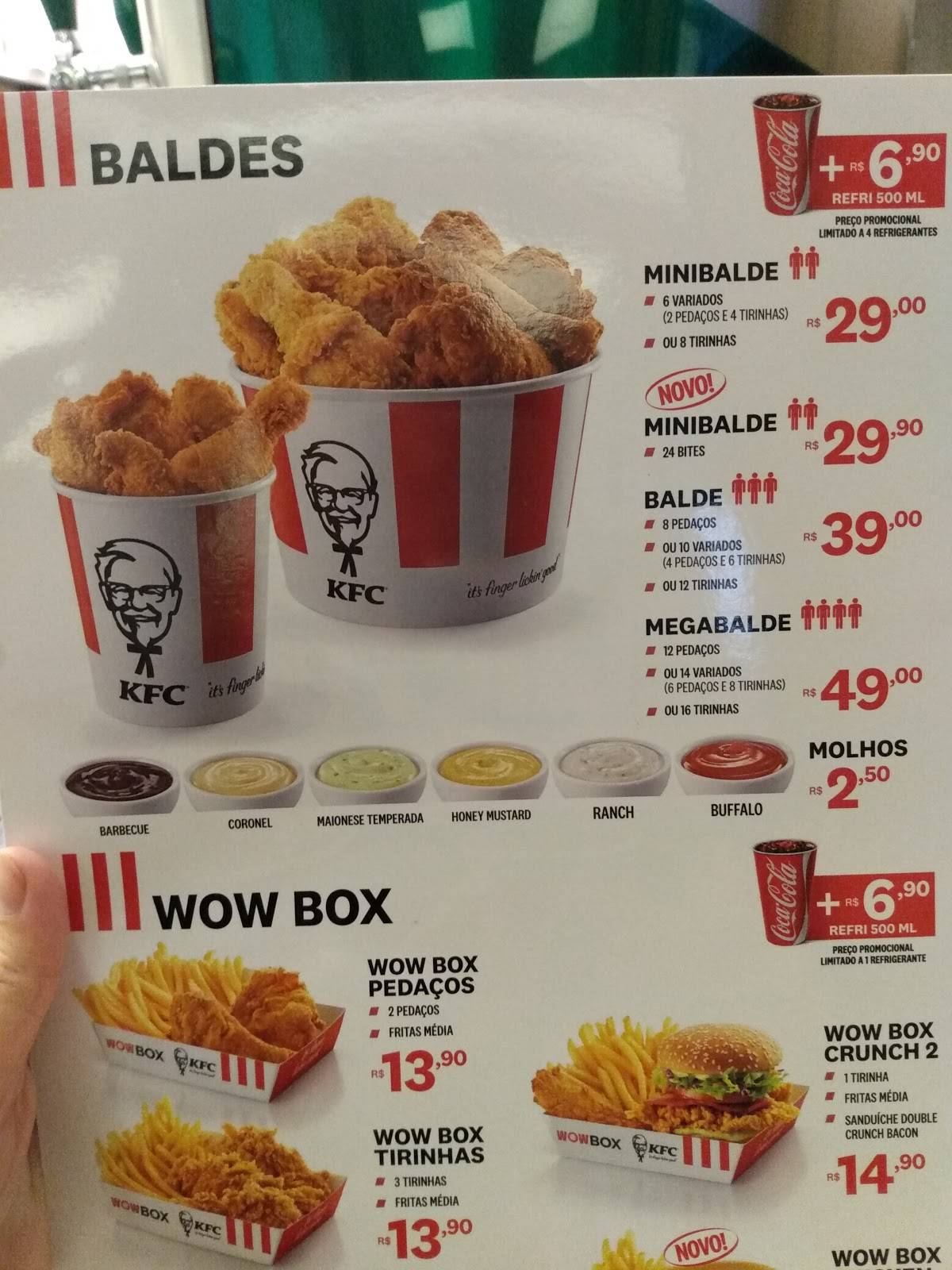 Menu em KFC restaurante, Porto Alegre, Av. Assis Brasil
