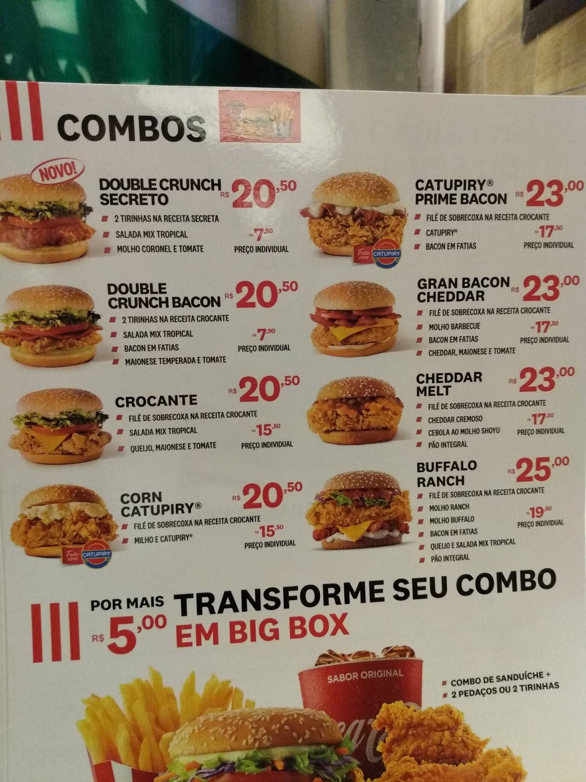 Menu em KFC restaurante, Porto Alegre, Av. Assis Brasil