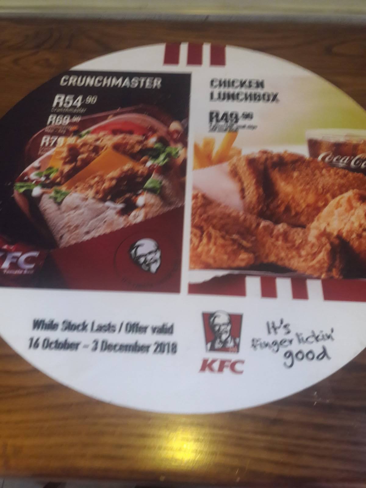 Menu at KFC Cornubia Mall restaurant, Blackburn, Shop U37