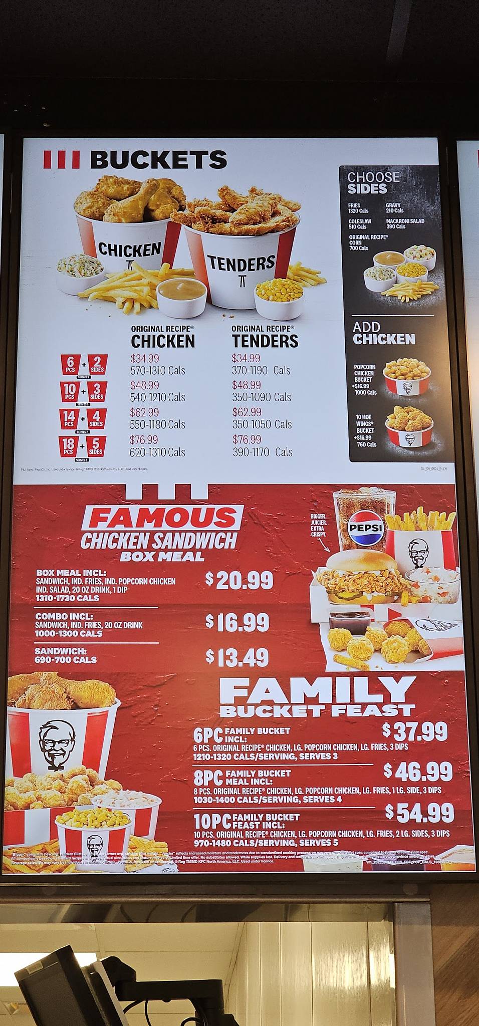 Menu at KFC restaurant, Osoyoos