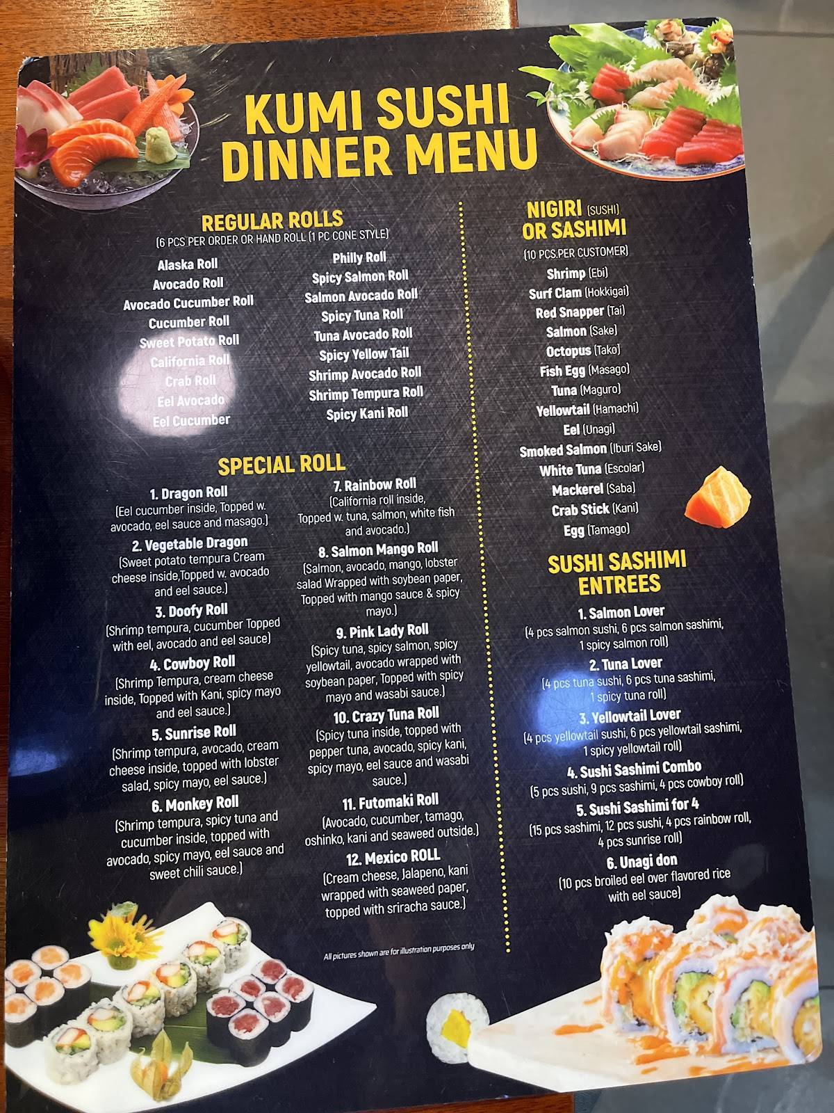 Menu at KUMI Seafood Sushi Chinese Buffet restaurant, San Antonio