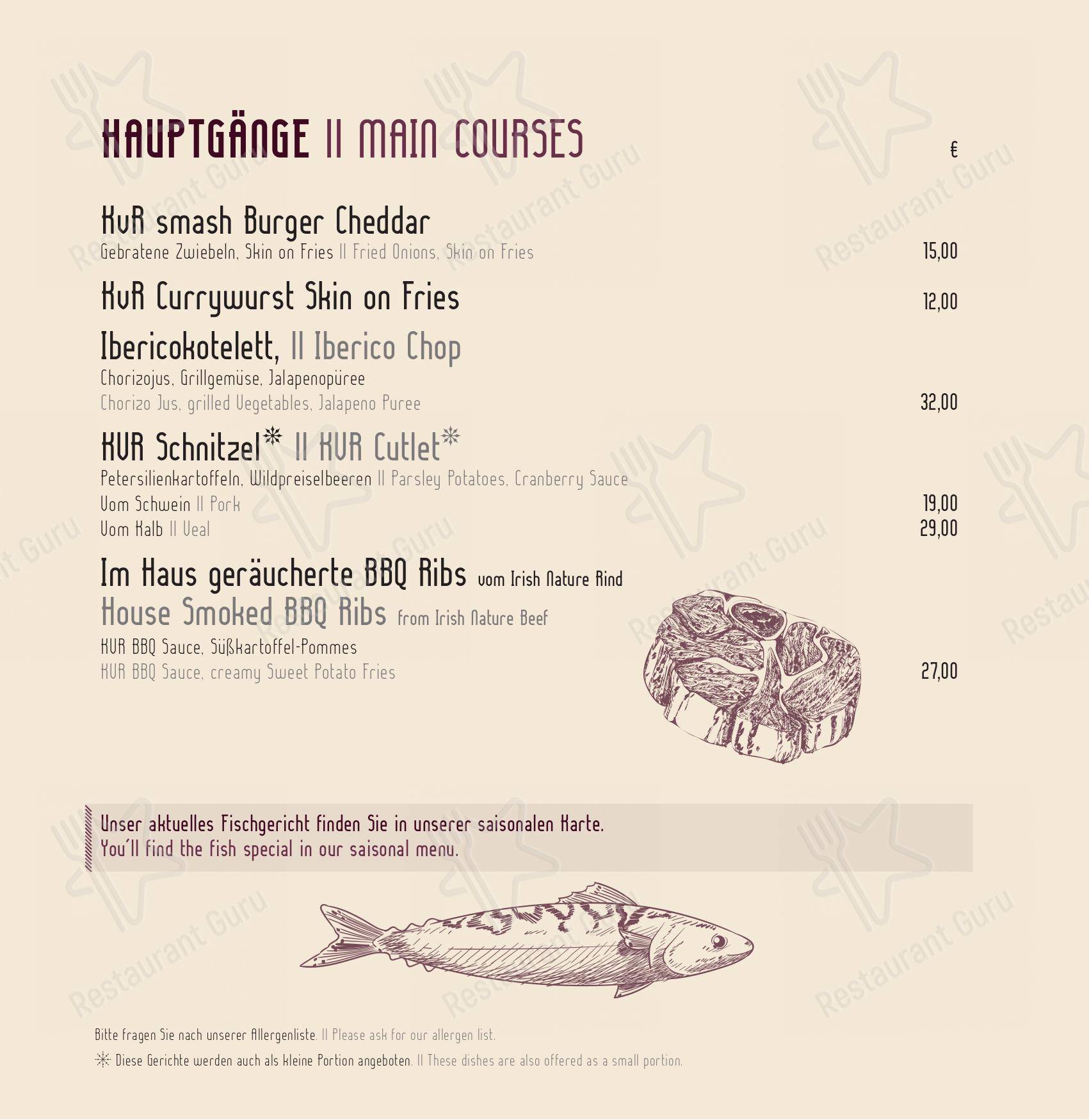 Speisekarte von KvR Kapitales vom Rind steakhaus, München
