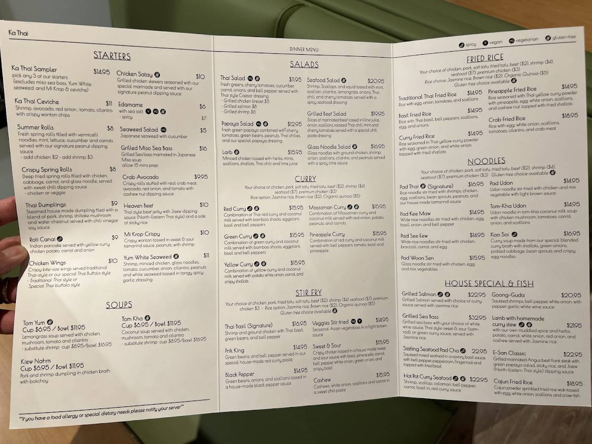 Menu at Ka Thai North Dallas restaurant, Dallas
