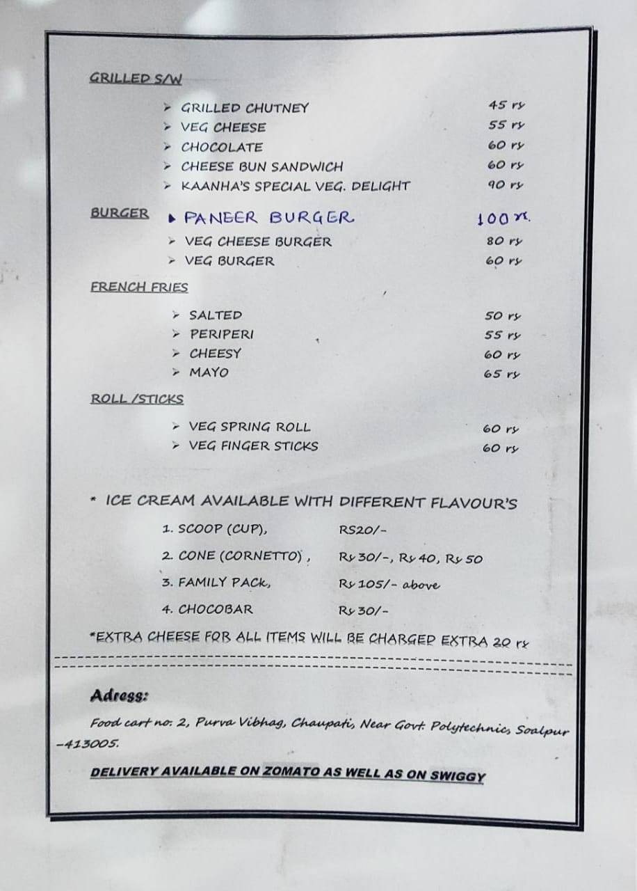 Menu at Kaanha The Veg Treat, Solapur