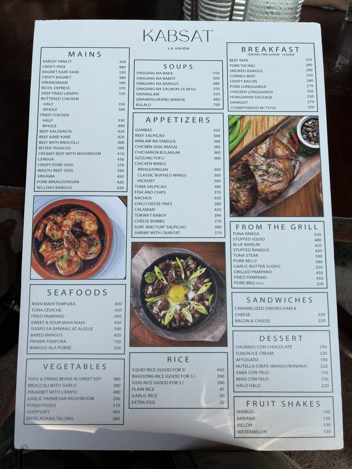 Menu at Kabsat La Union restaurant, San Juan
