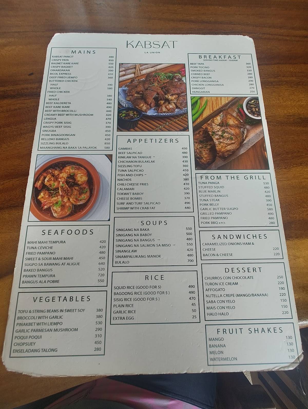 Menu at Kabsat La Union restaurant, San Juan
