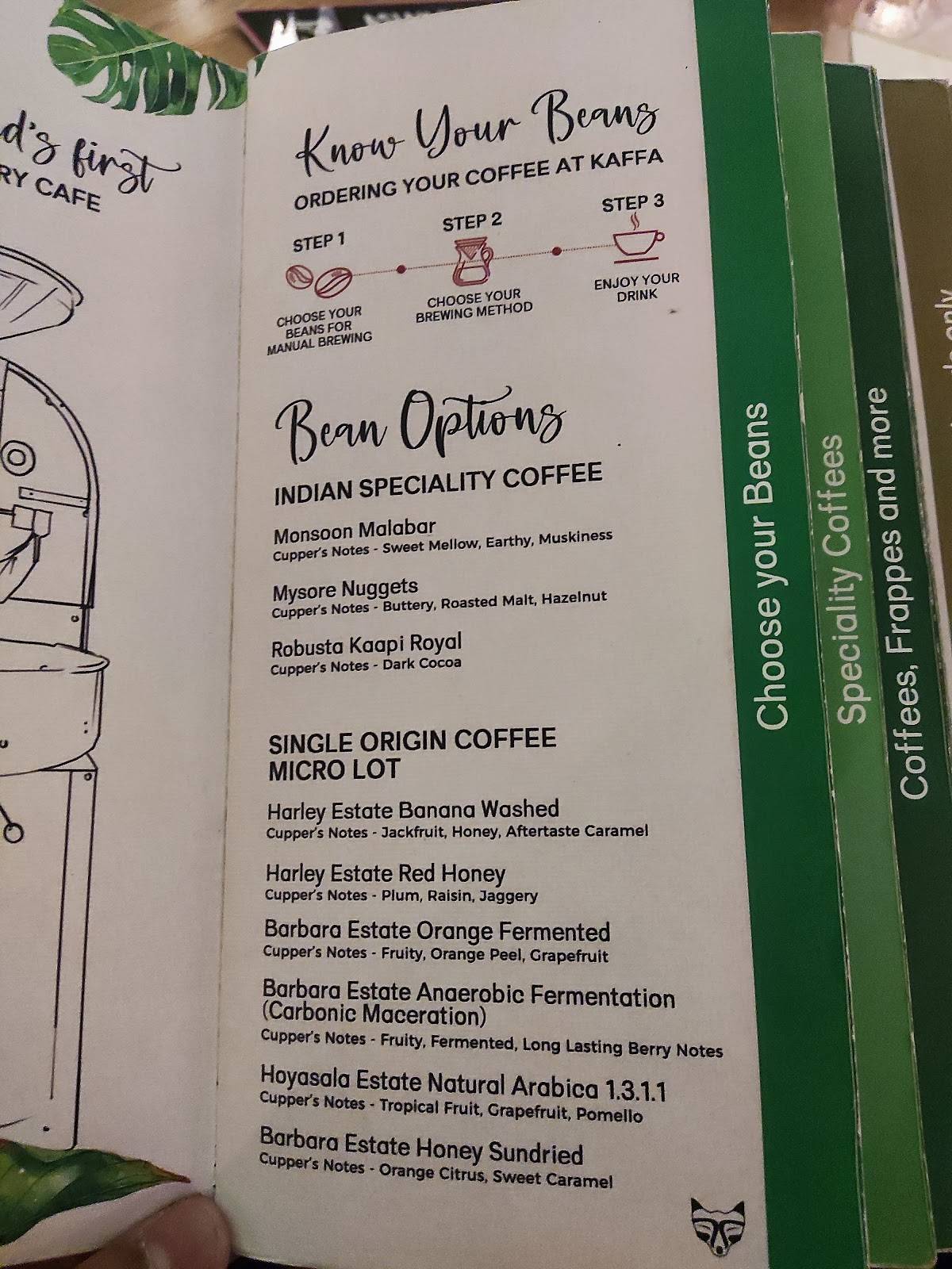 Menu at Kaffa Coffee Roasters, Ahmedabad, Kaffa Coffee Roasters oppo Atira