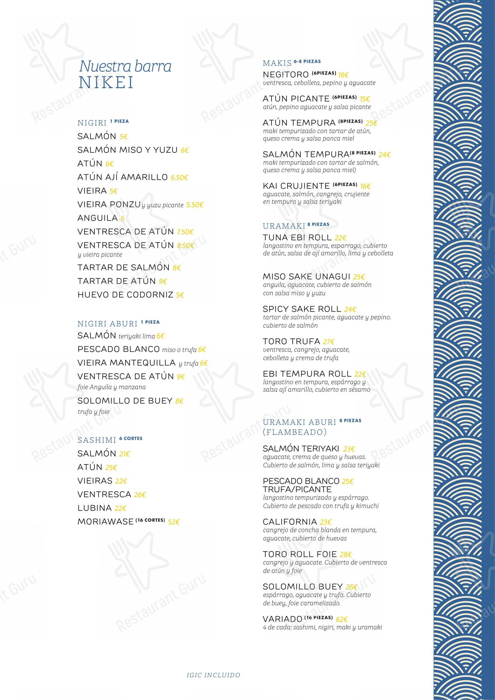 Menu at Kai La Caleta restaurant, La Caleta