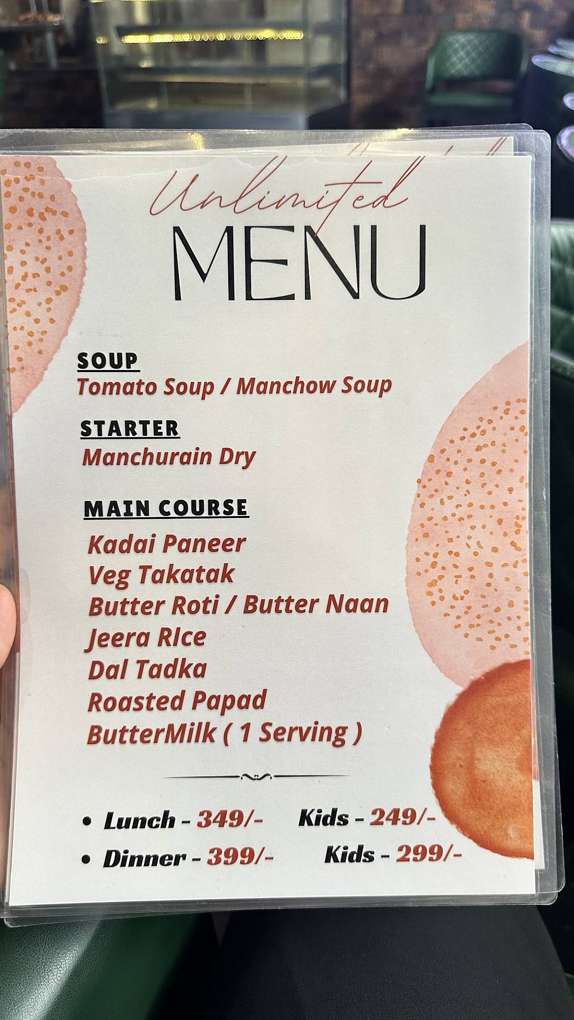 Menu at Kake Di Hatti, Gandhidham