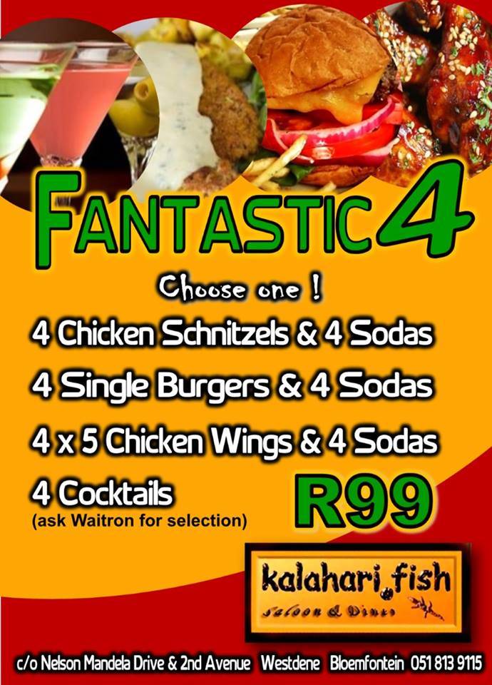 Menu at Kalahari.fish restaurant, Bloemfontein