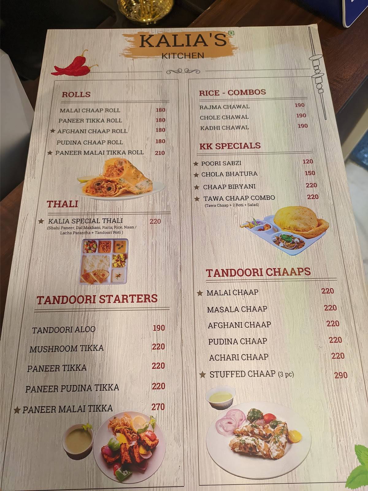 Menu at Kalia’s Kitchen, Bengaluru