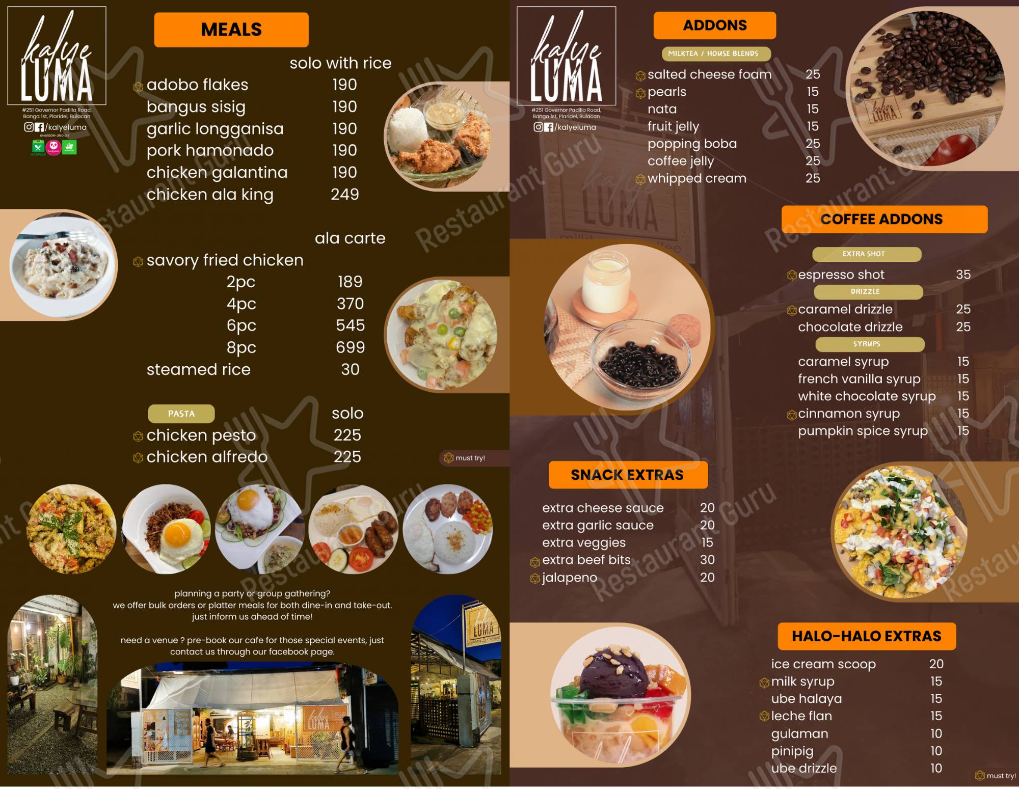 Carta del café Kalye Luma, Plaridel