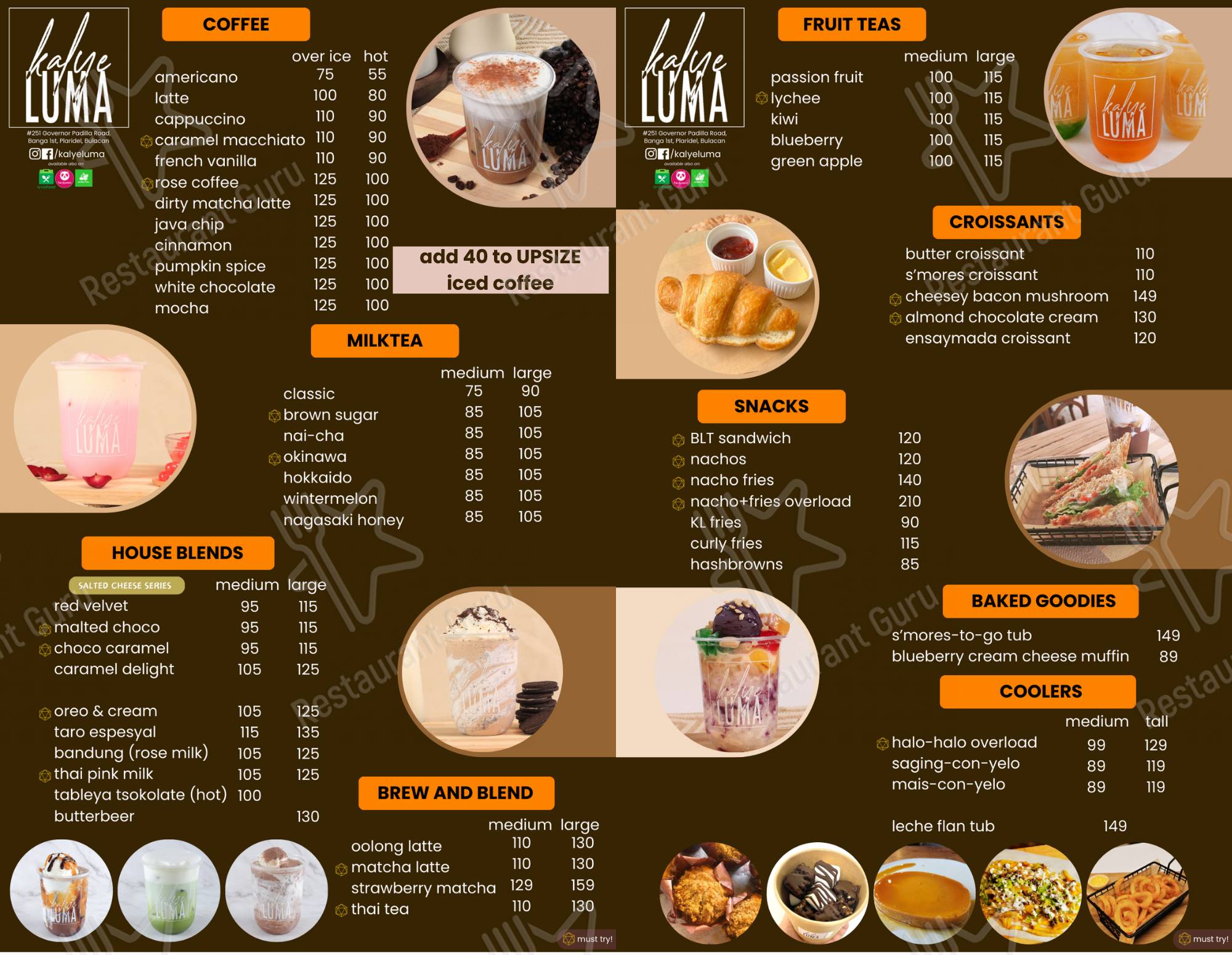 Menu at Kalye Luma cafe, Plaridel