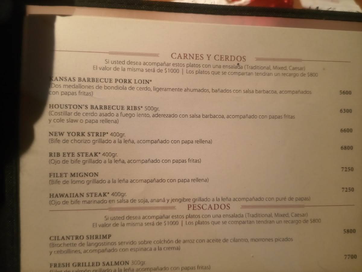 Carta del restaurante Kansas, Buenos Aires, Av. del Libertador 4625