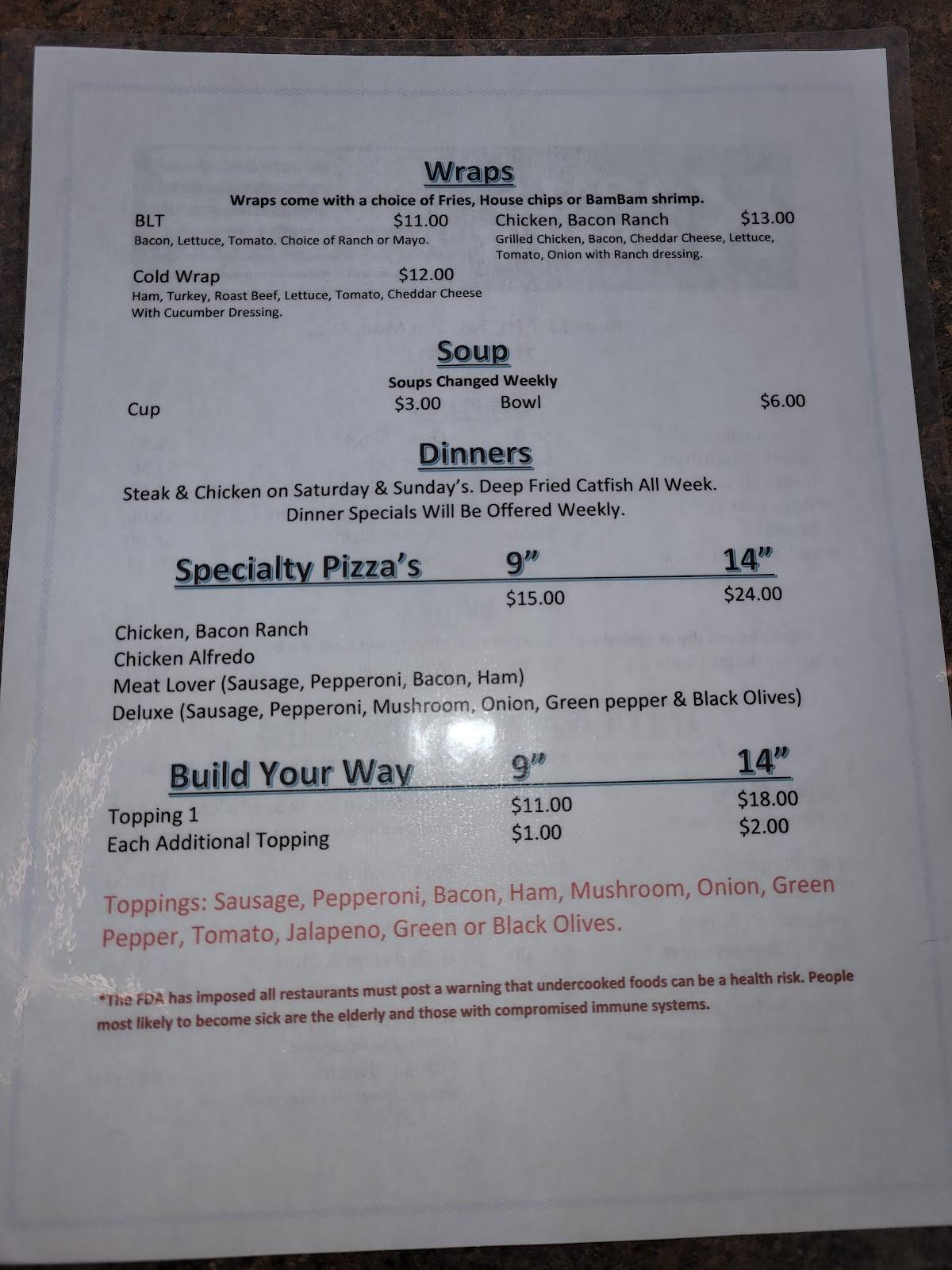 Menu at Kapals Korner pub & bar, USA, Newton Lake Rd