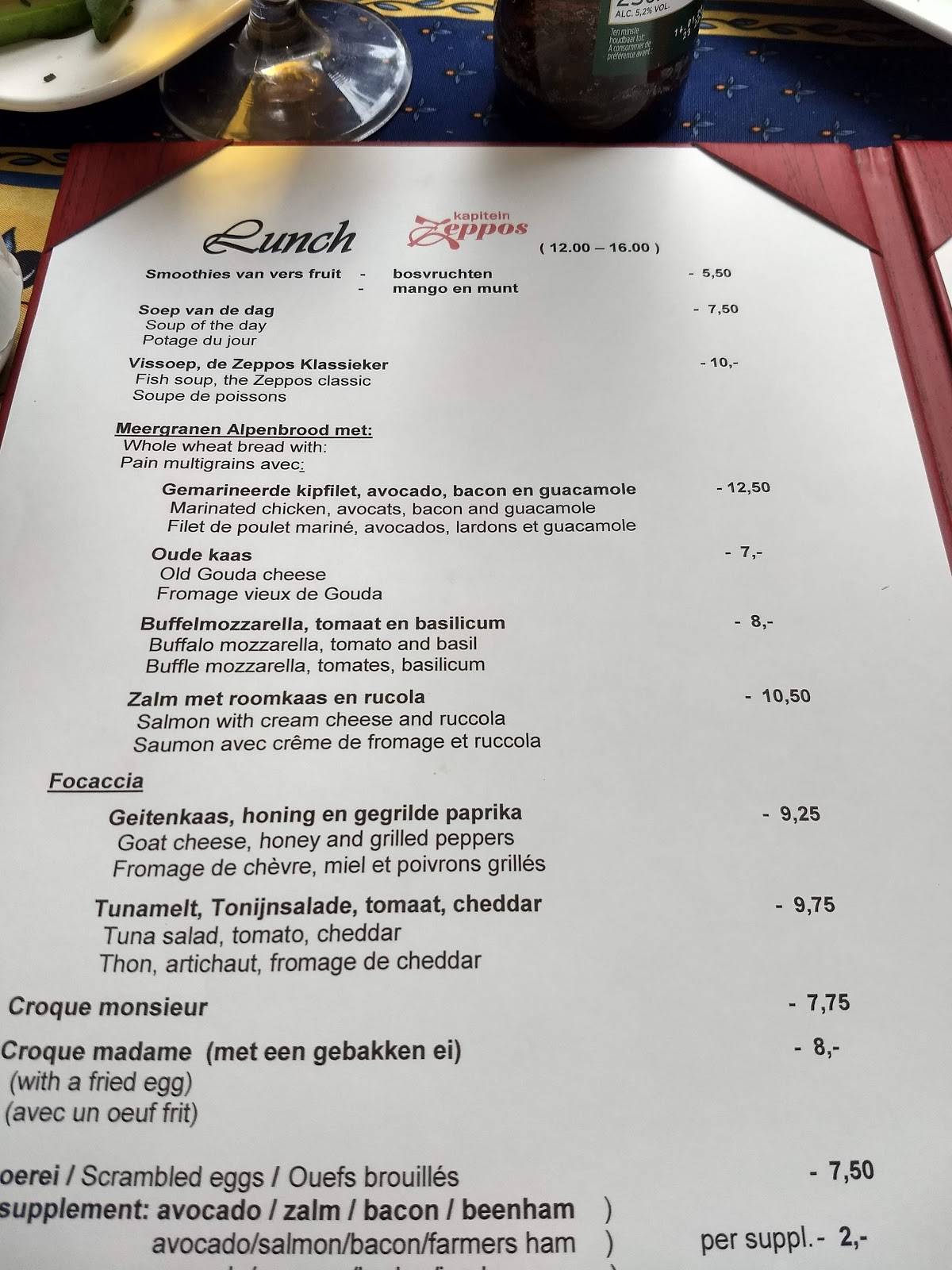 Speisekarte von Kapitein Zeppos, Amsterdam, Gebed Zonder End 5