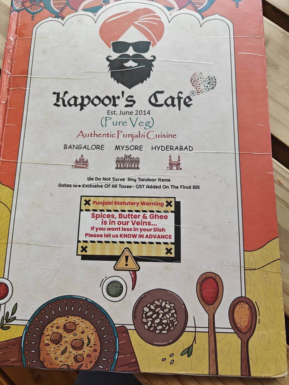 Menu at Kapoors Cafe Kadugodi, Bengaluru