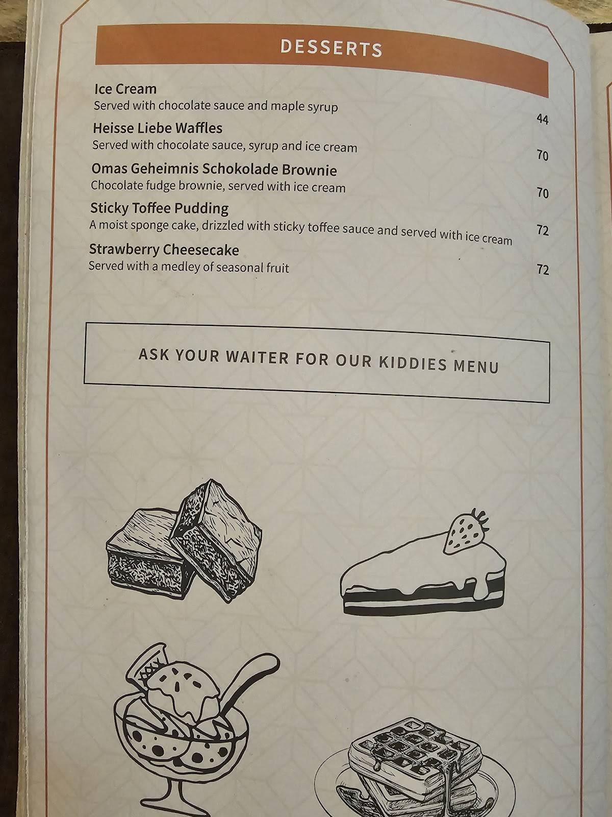 Menu at Kapstadt Brauhaus Strand restaurant, Cape Town