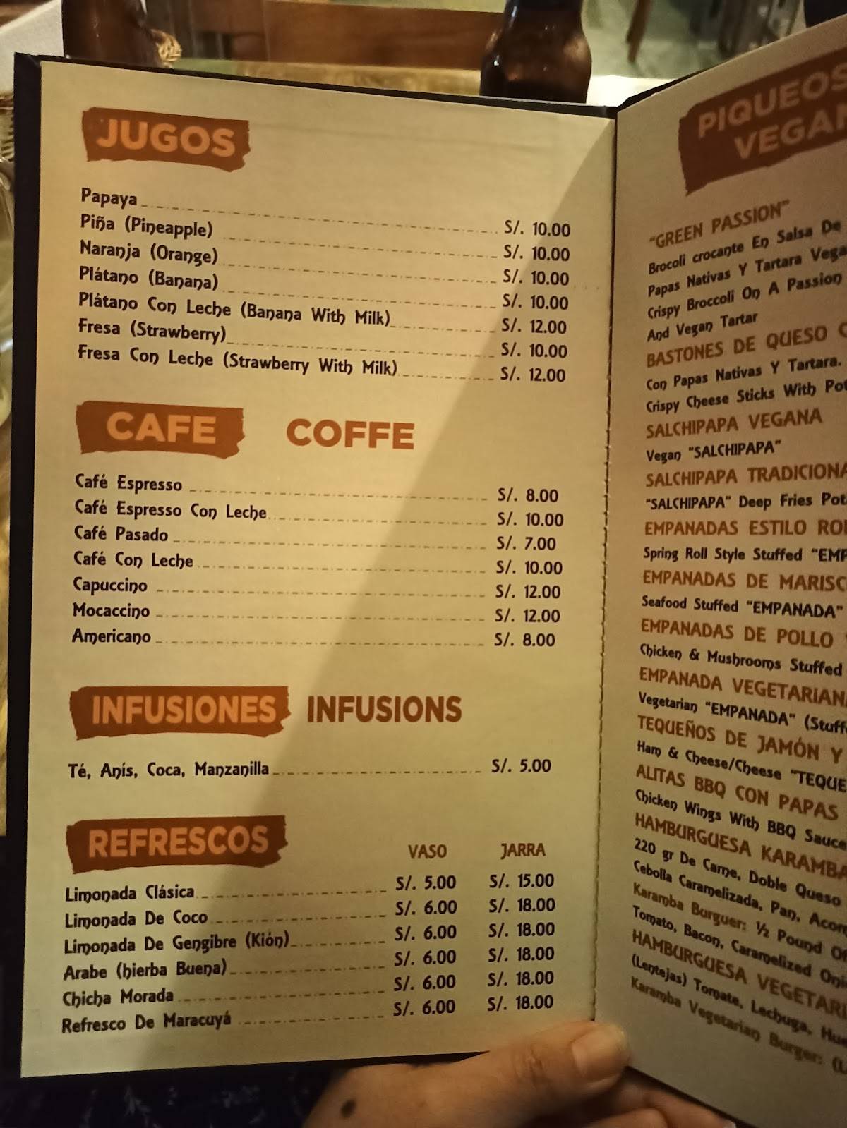 Carta de Karamba Resto-Bar, Paracas