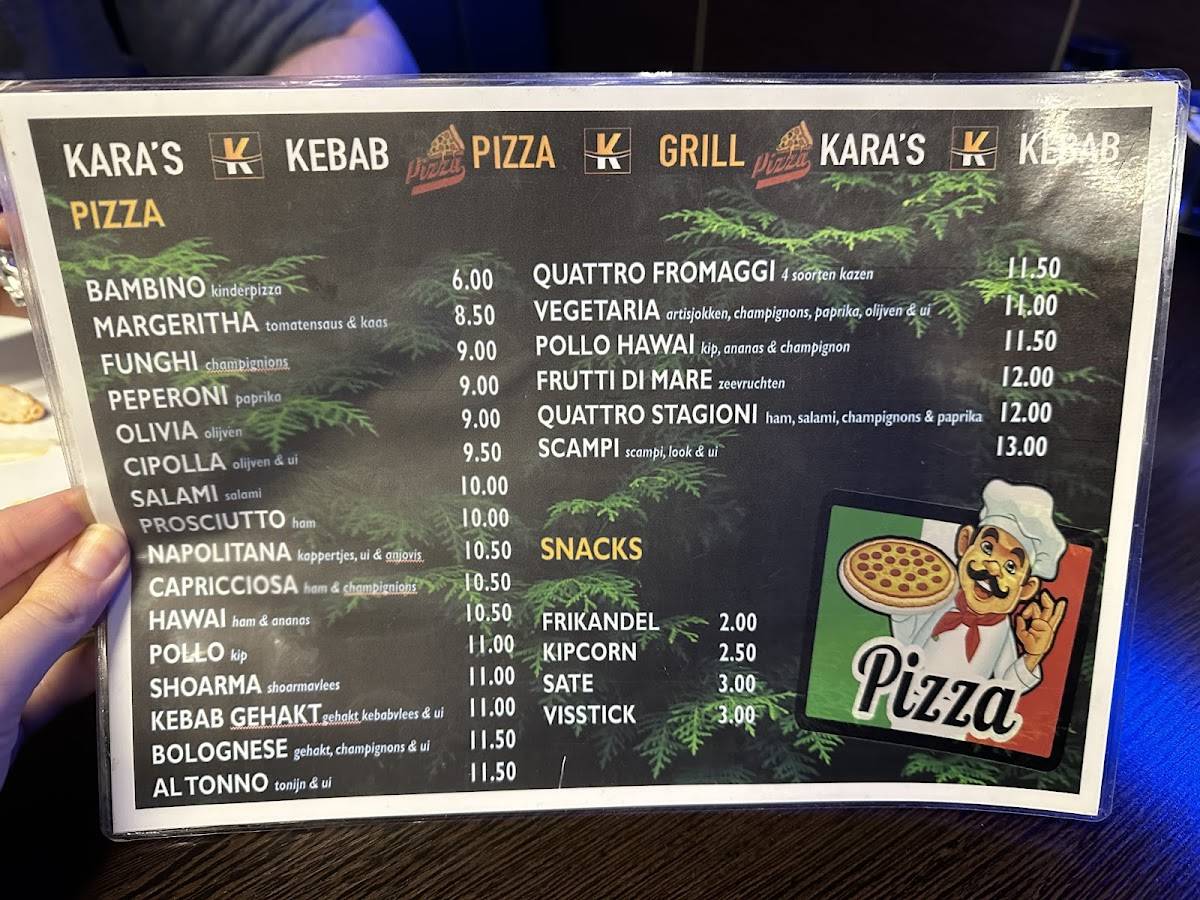 Menu at Kara's Kebab, Tessenderlo