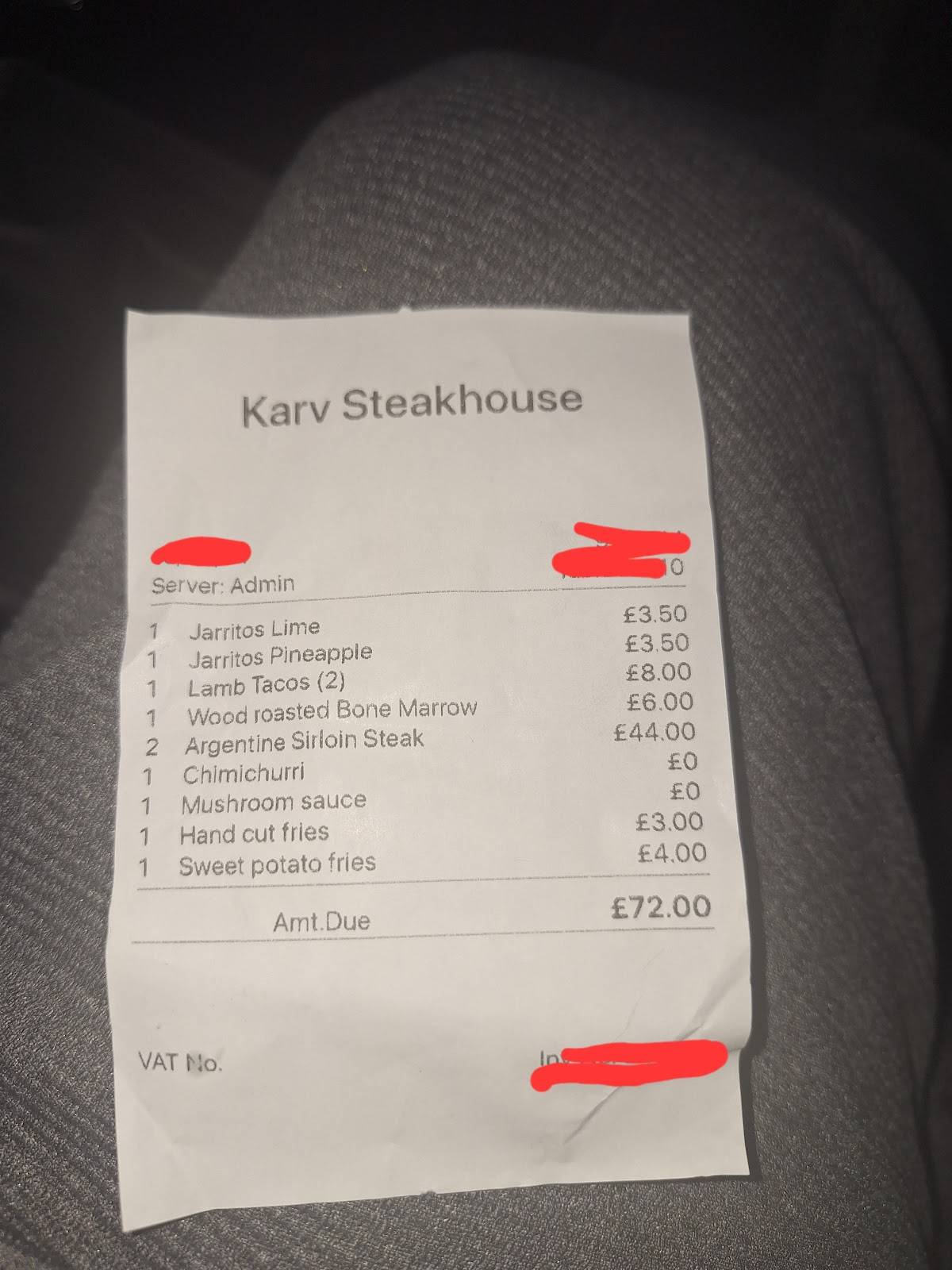 Menu at Karv Steakhouse, London