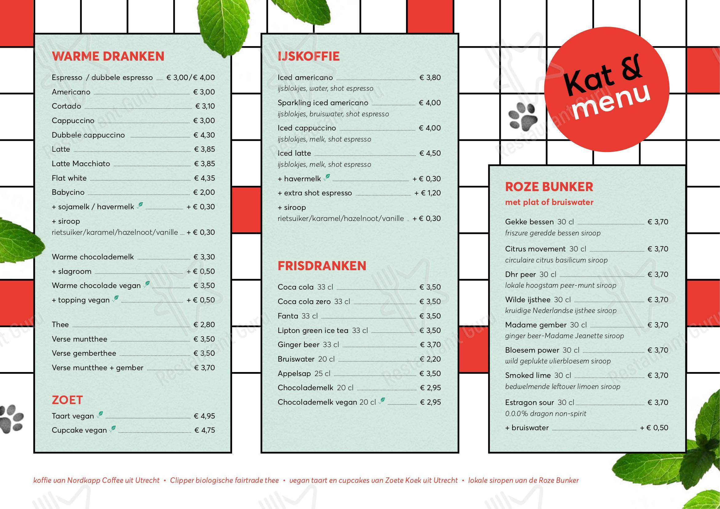 Menu au Kat & bakkie, Utrecht