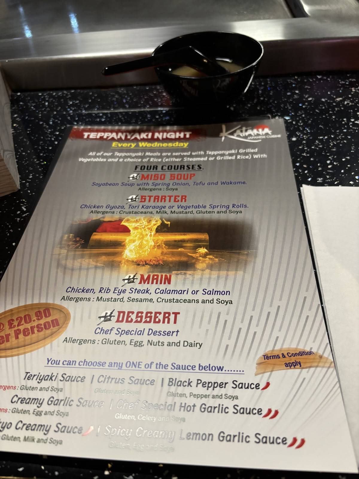 Menu at Katana restaurant, Grantham