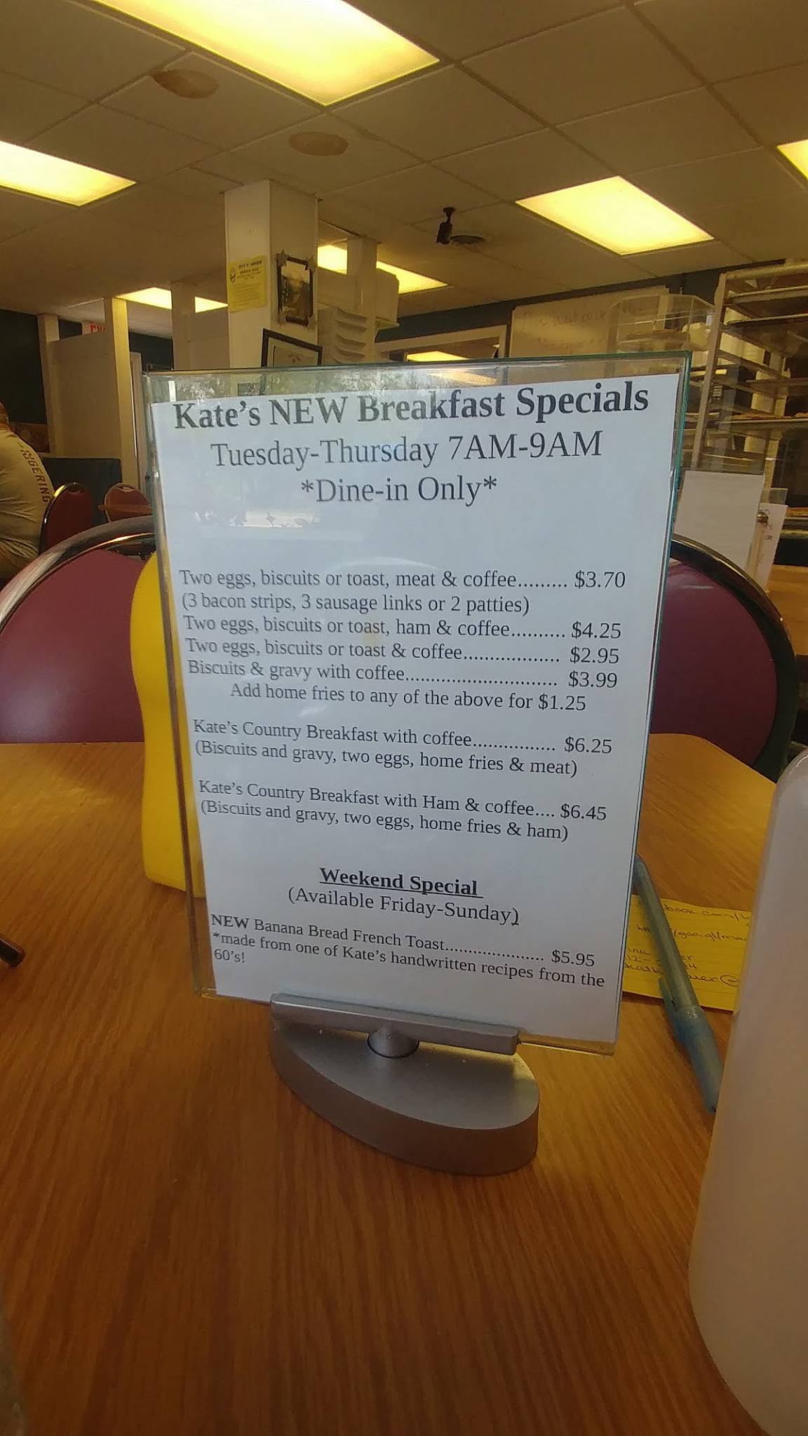 Menu at Kate's Kitchen restaurant, Flat Rock