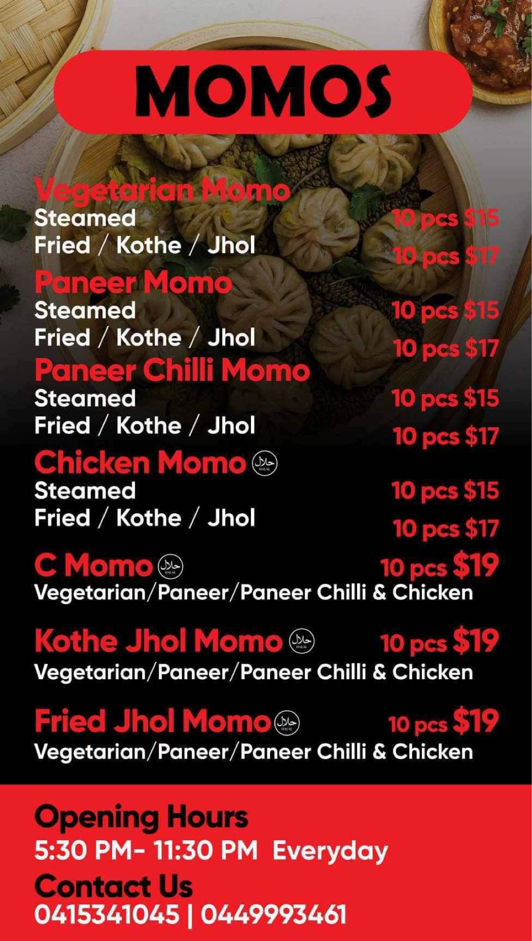 Menu at Kathmandu Momos Melbourne restaurant, Cranbourne