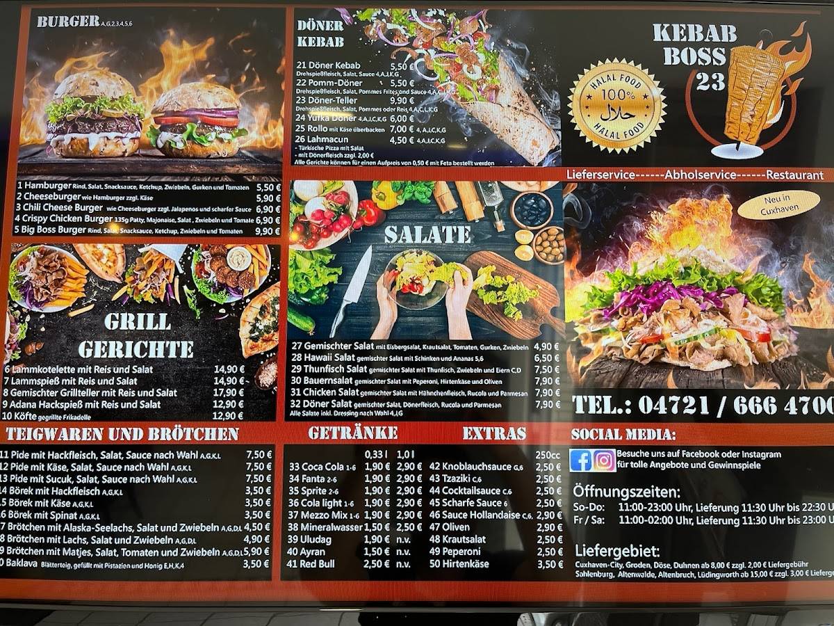 Speisekarte von Kebab Boss 23 restaurant, Cuxhaven