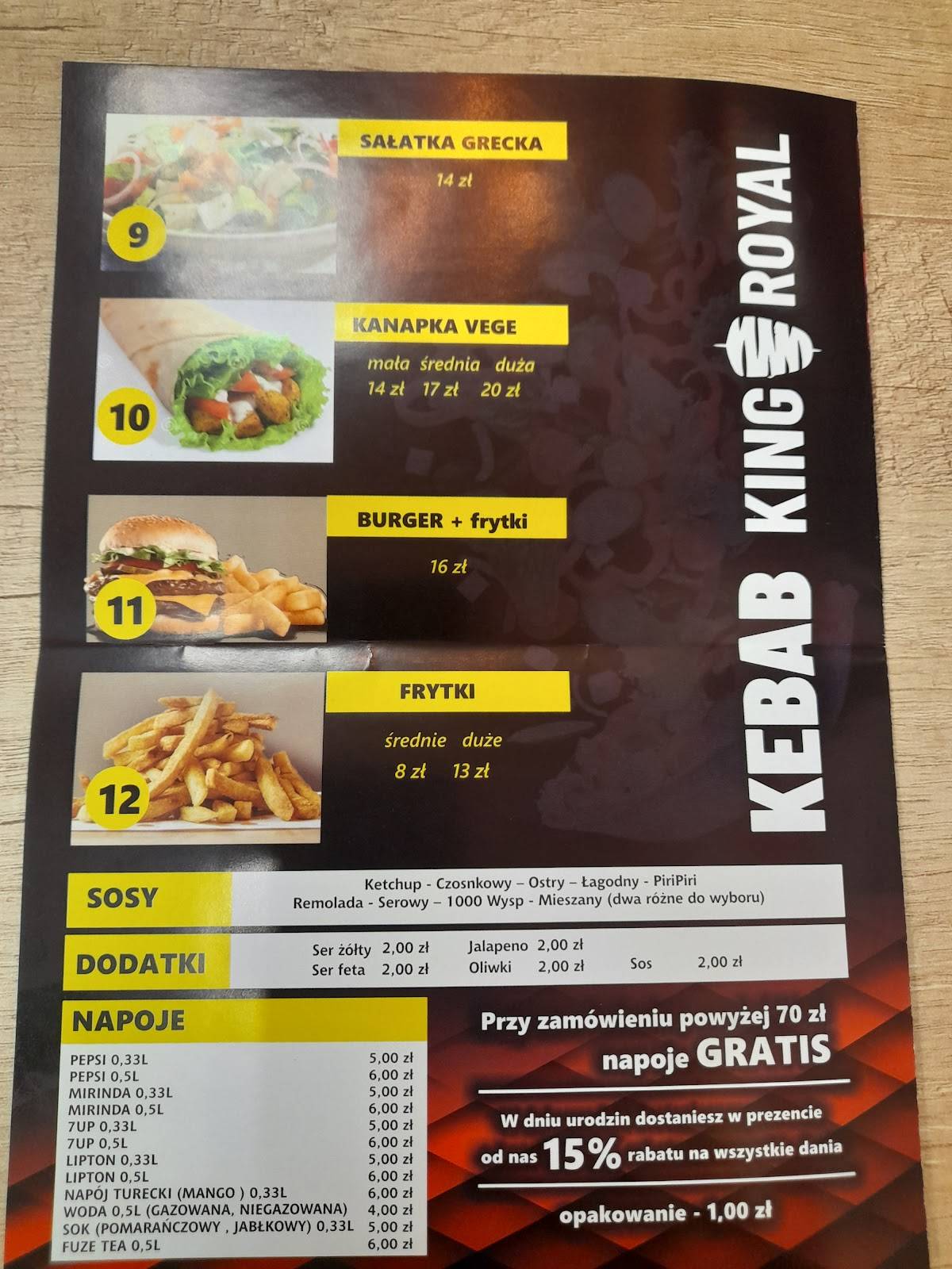 Menu at Kebab King Royal, Radzionków