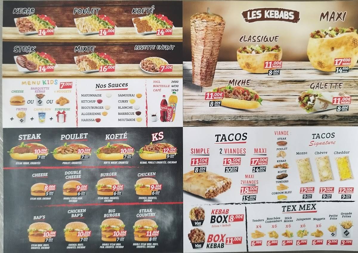 Menu au Kebab store restaurant, Paray-le-Monial