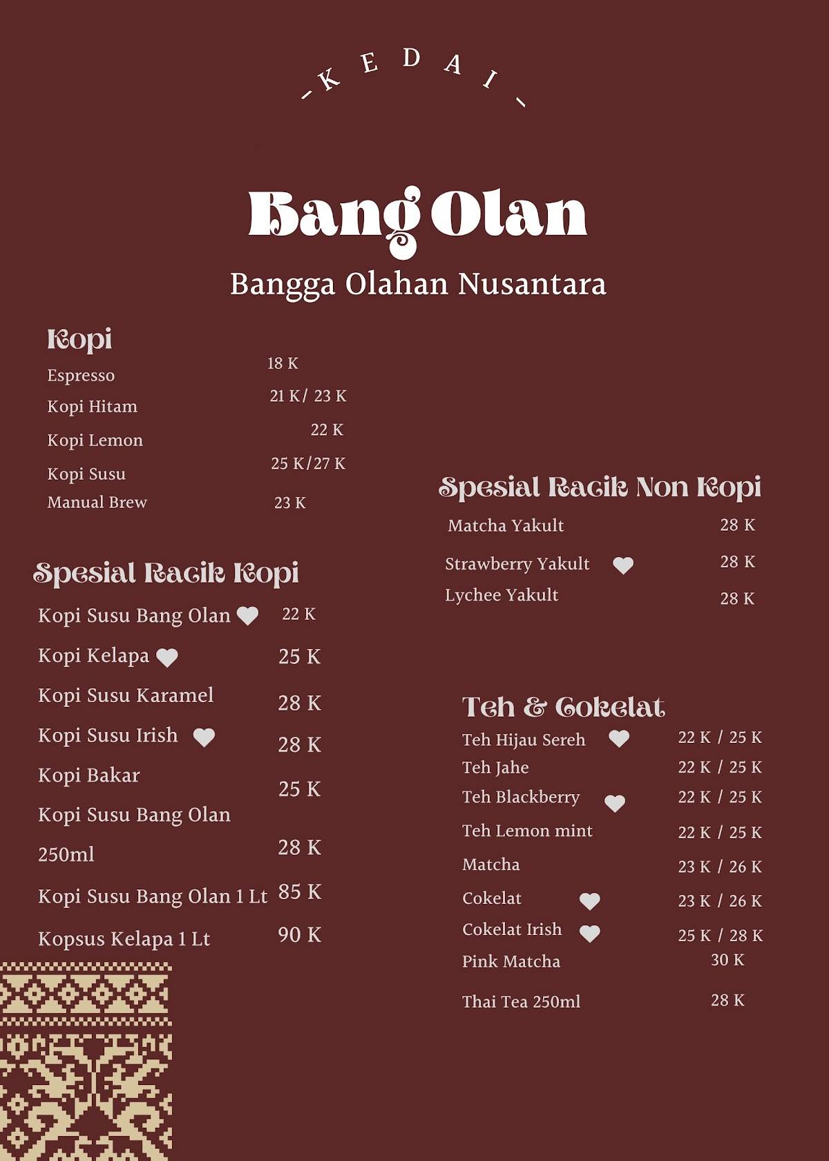 Menu at Kedai Bang Olan, Bogor