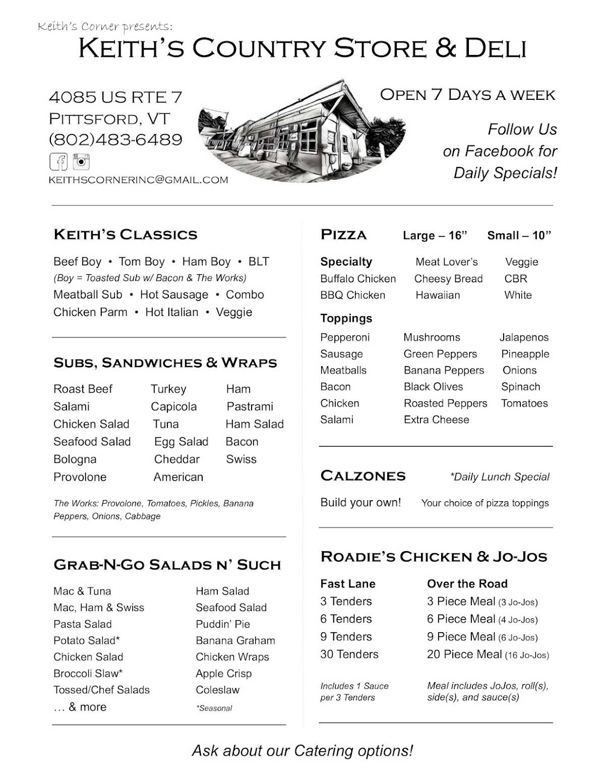 Menu at Keith's Country Store & Deli, Pittsford, US-7