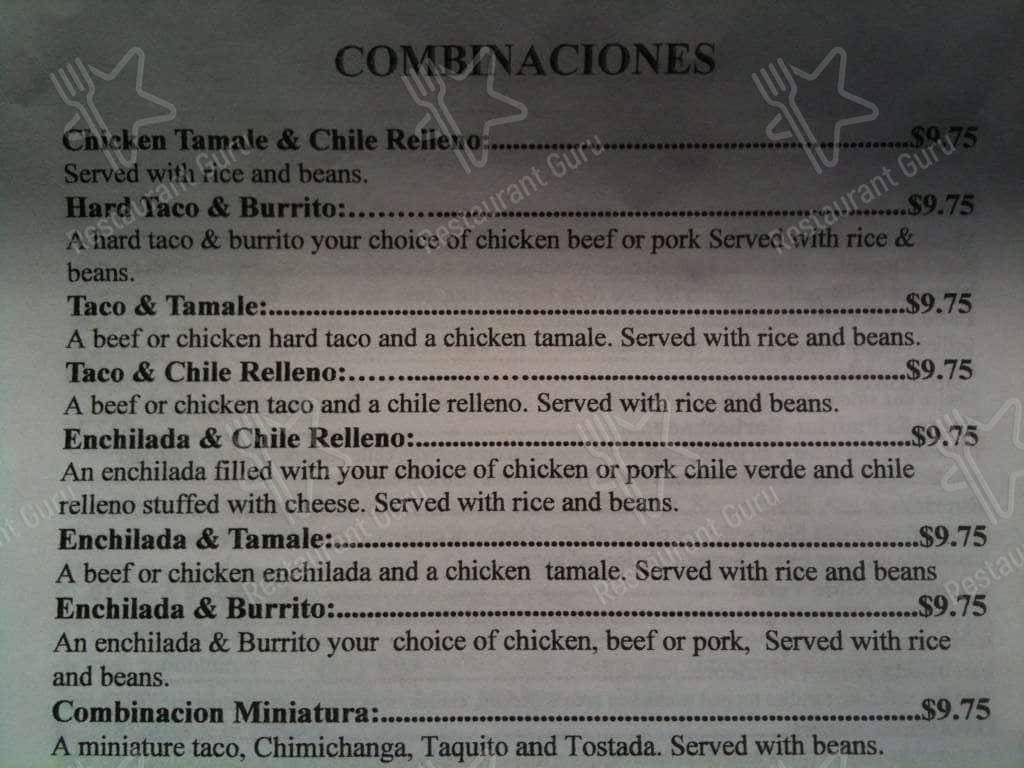 Menu at Los Dos Hermanos restaurant, Keizer