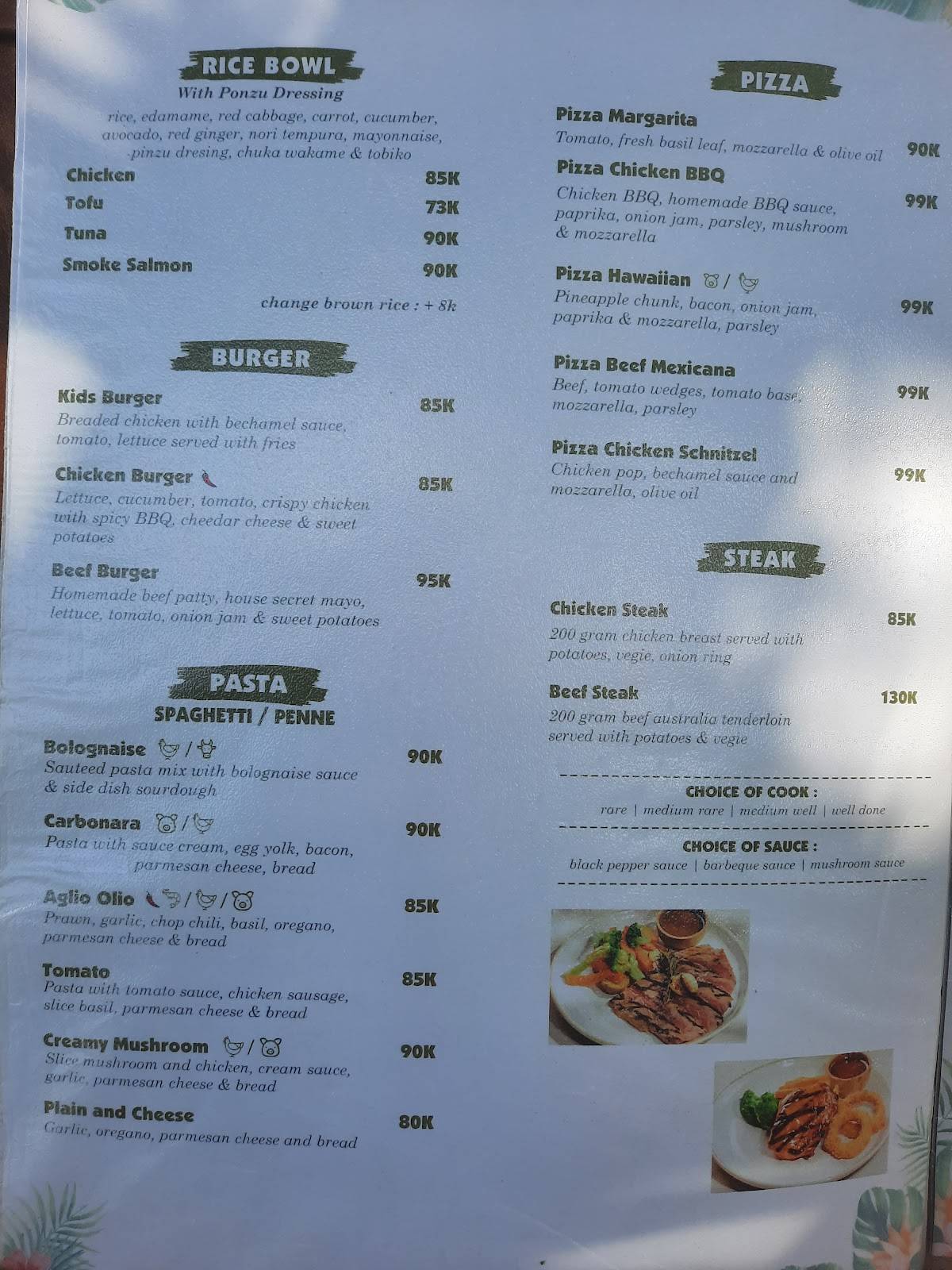 Menu at Kelapa Muda Ubud Pool Bar & Kitchen, Peliatan