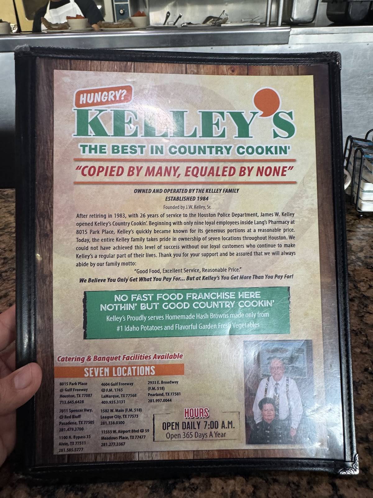Menu at Kelley's Country Cooking restaurant, La Marque, Gulf Fwy