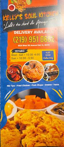 Menu at Kelly's Soul Kitchen restaurant, Gary