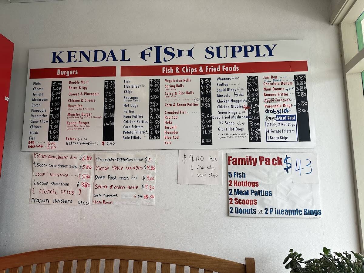 Menu at Kendal Fish and Chips restaurant, Christchurch