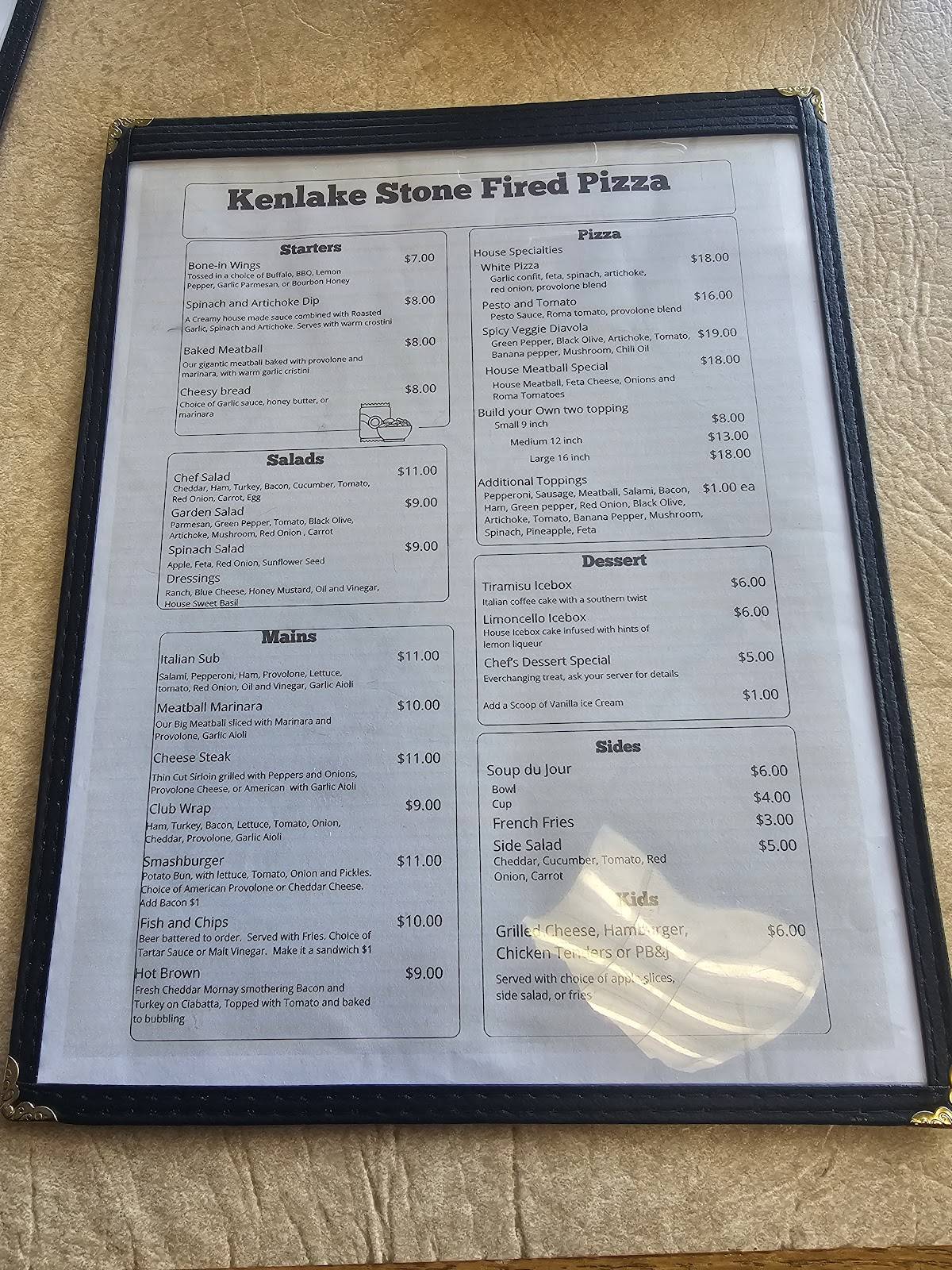 Menu at Kenlake State Resort Park restaurant, USA