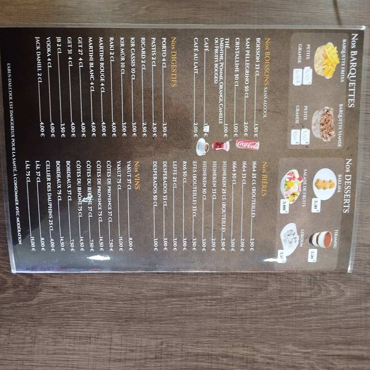 Menu at Kervansaray restaurant, Beauvais