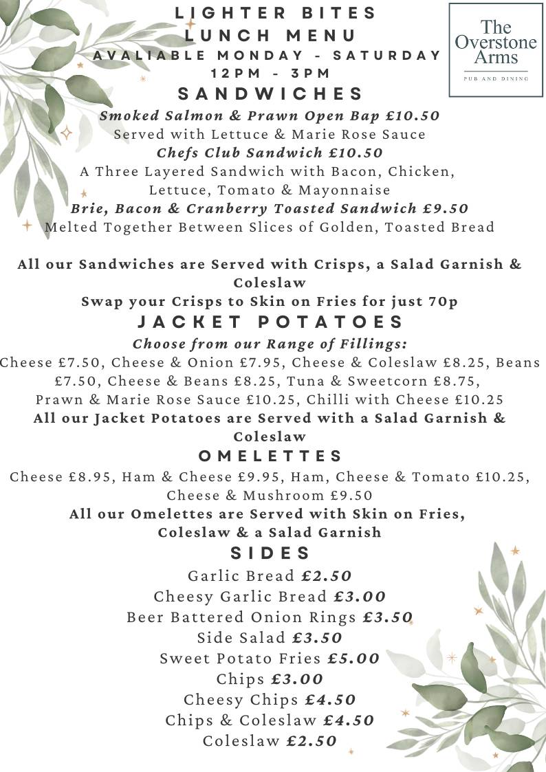 Menu at The Overstone Arms Pub and Dining, Kettering