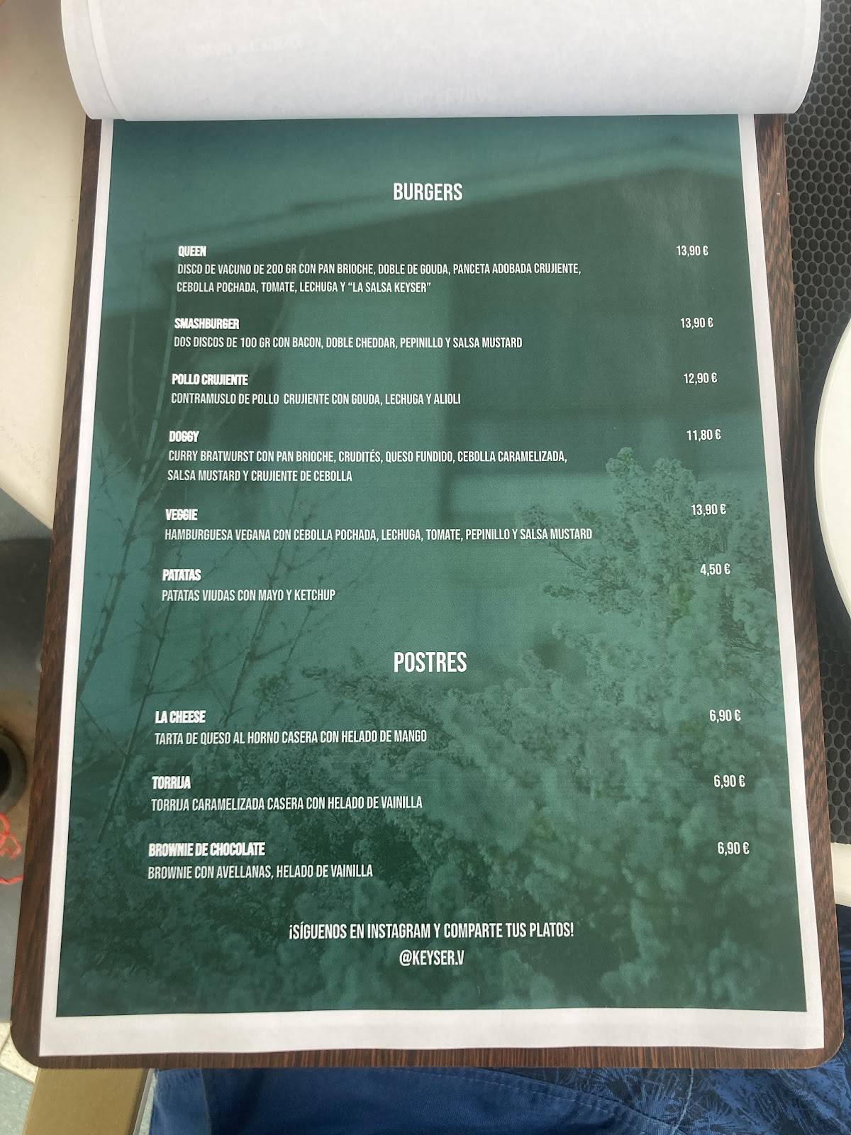 Menu at Keyser-v restaurant, Sopelana