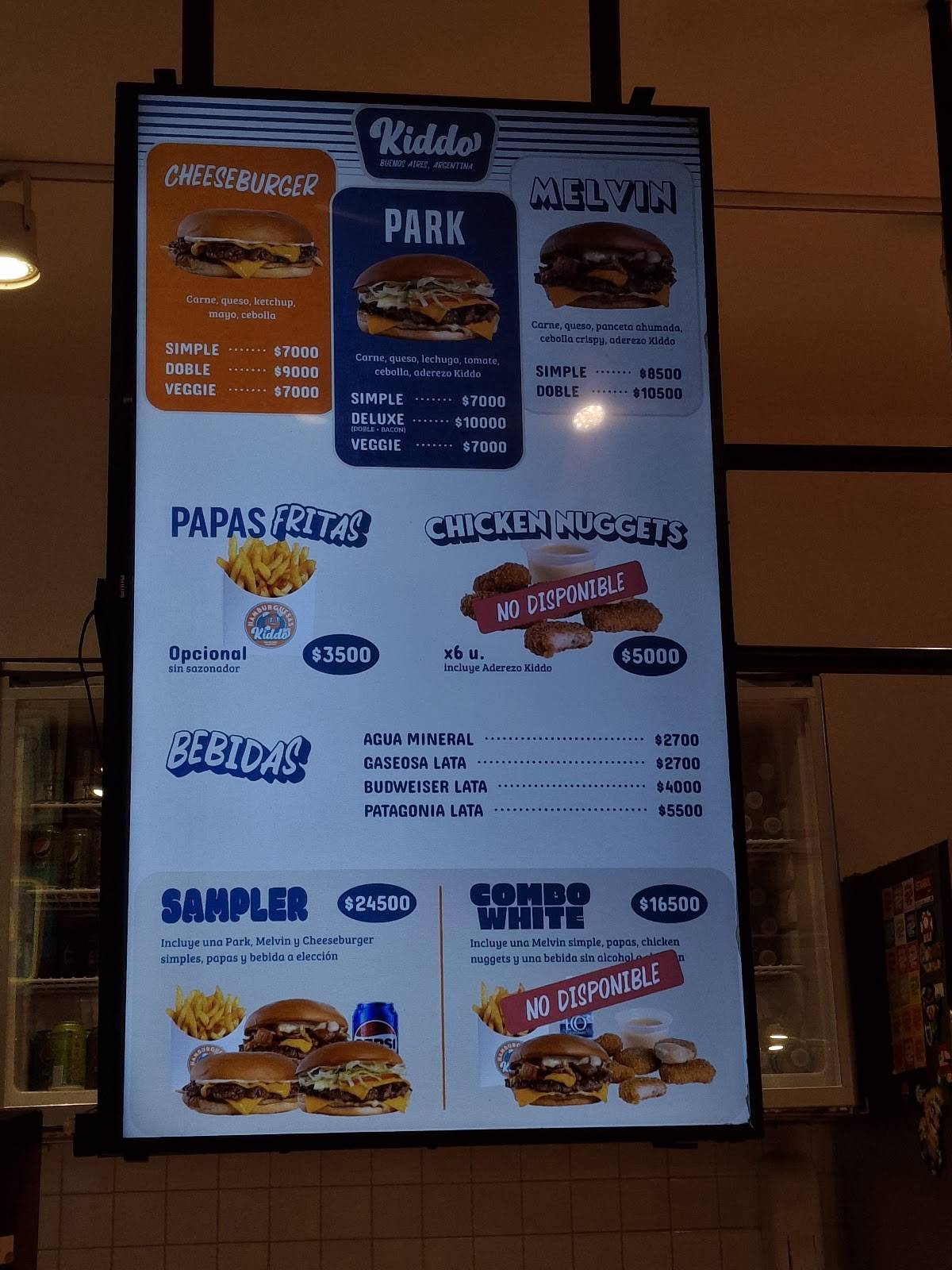 Carta del restaurante Kiddo, Buenos Aires